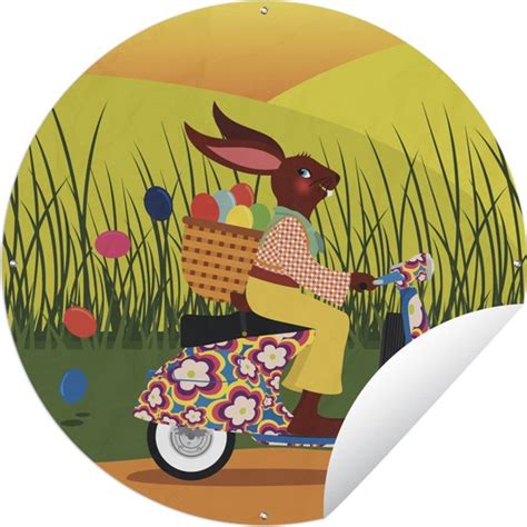 Tuincirkel Illustratie Van De Paashaas Op Een Vespa 150x150 Cm