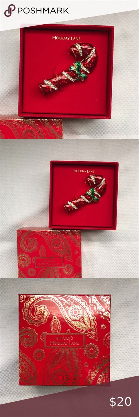 Nib Macys Holiday Lane Candy Cane Brooch Macys Jewelry Peace Sign Bracelet Elephant Figurines