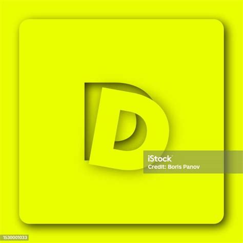 밝은 색상의 앱 아이콘에 대한 Skeuomorphic 또는 Neumorphism 스타일의 3d 용지 컷아웃에서 떨어지는 거대한 대문자 D 문자 3차원 형태에 대한 스톡 벡터