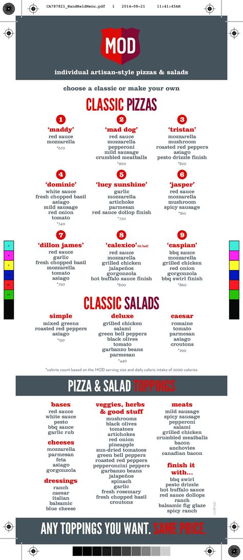 Mod Pizza Menu Printable