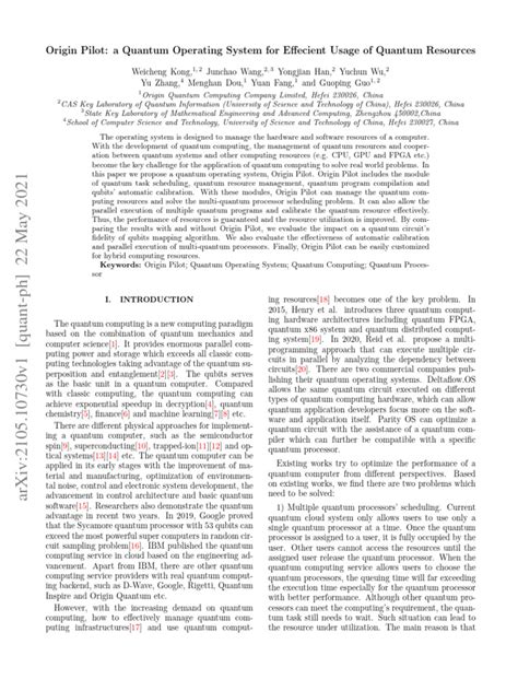 Origin Pilot A Quantum Operating System For Effecient Usage Of Quantum Resources Pdf Quantum