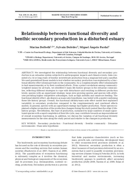 Pdf Relationship Between Functional Diversity And Benthic Secondary