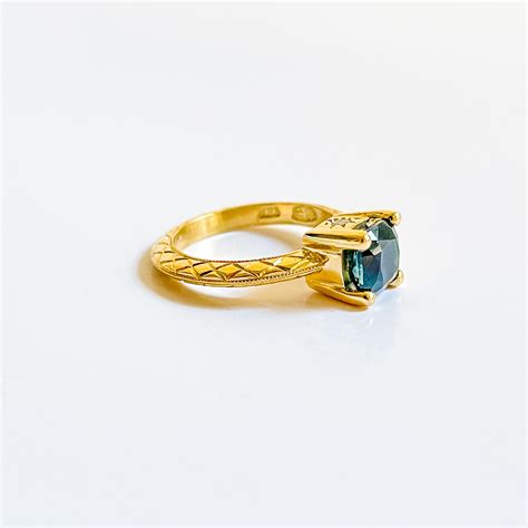 Maya Yellow Gold Montana Blue Sapphire And Diamond Hand Engraved Ring