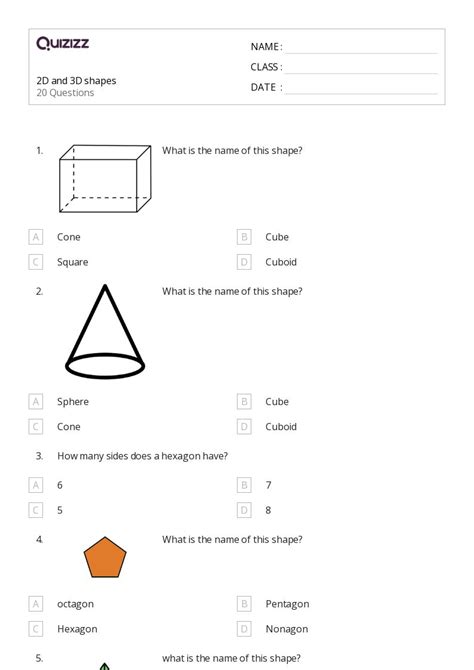 D Shapes Worksheets For Th Year On Quizizz Free Printable