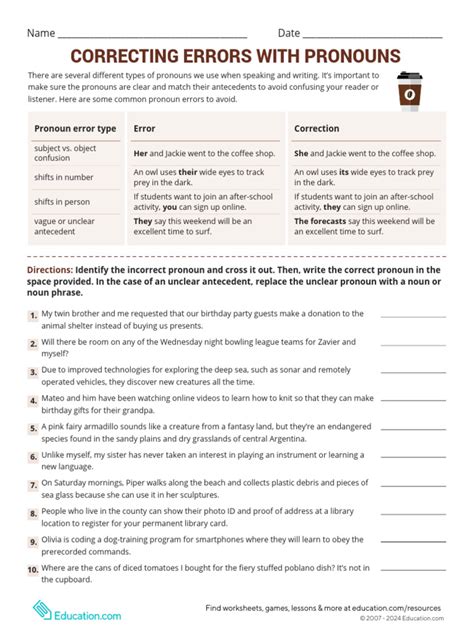 Correcting Errors With Pronouns Pdf