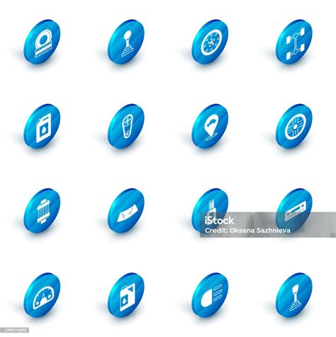 세트 기어 시프터 알로이 휠 섀시 자동차 모터 오일용 캐니스터 자동차 에어 필터 타이밍 벨트 키트 및 서비스 아이콘이 있는 위치 벡터 3차원 형태에 대한 스톡 벡터 아트 및