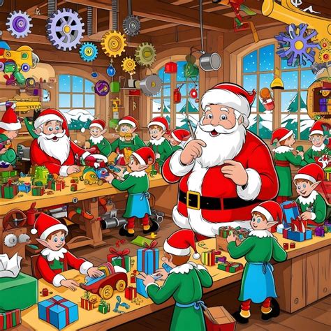 Santas Busy Workshop Elves Building Toys Amp Wrapping Presents For