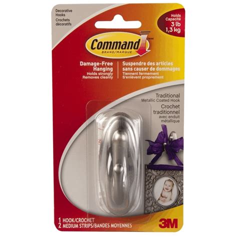 Crochet De 3 Po En Plastique Traditionnel Format Moyen Command Nickel