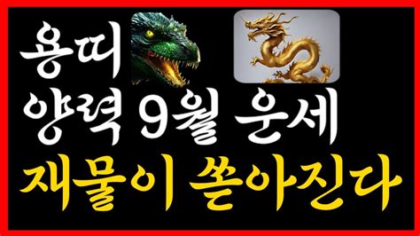 2024년 9월 용띠 운세 재물을 얻는 기회가 오는 달 종합운재물운애정운직업운건강운학업운여행운 9월운세