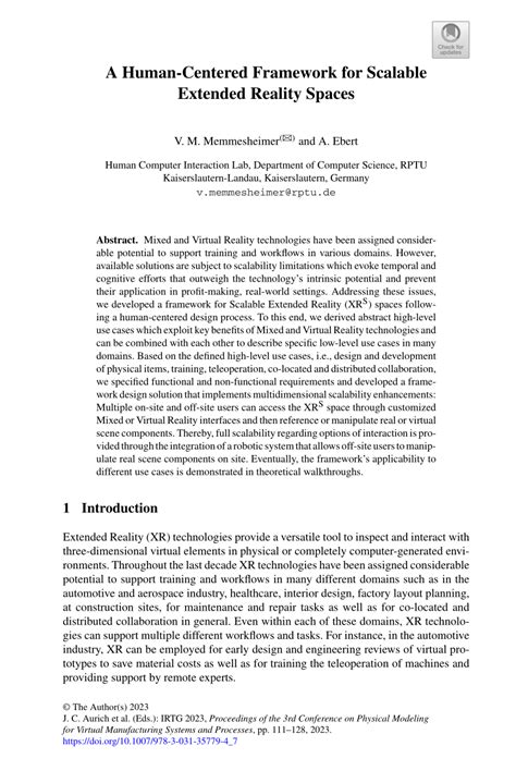 Pdf A Human Centered Framework For Scalable Extended Reality Spaces