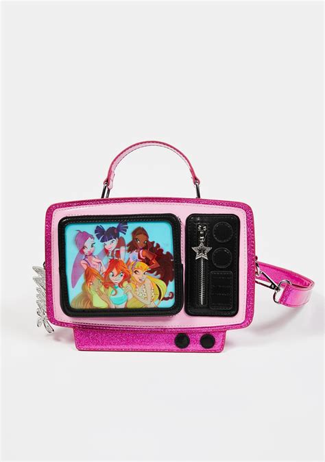 Dolls Kill X Winx Club Glitter Vinyl Tv Crossbody Bag Pink Bags