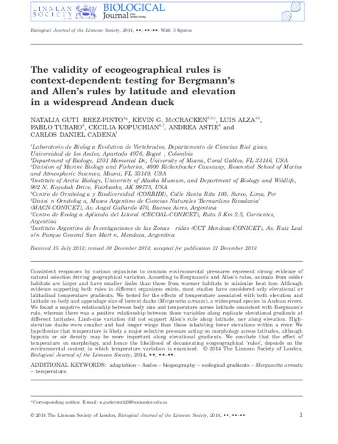 Pdf The Validity Of Ecogeographical Rules Is Context Dependent