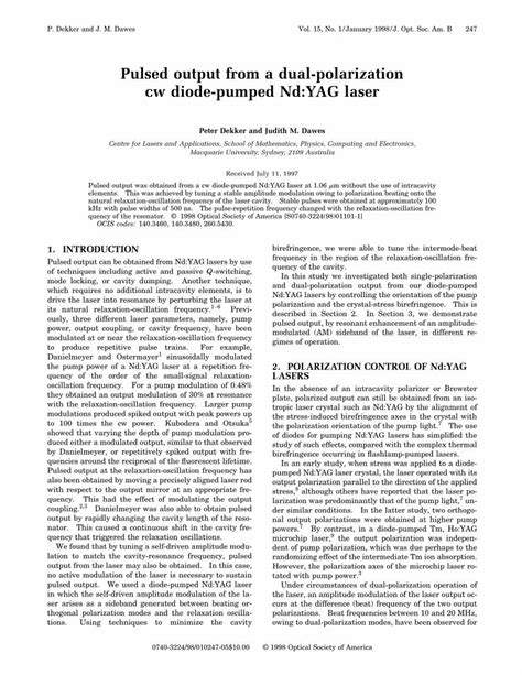 Pdf Pulsed Output From A Dual Polarization Cw Diode Pumped Ndyag Laser Dokumentips