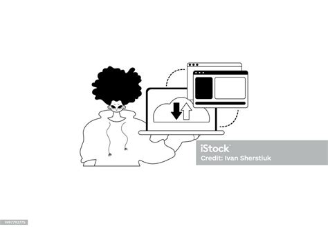 데이텀을 동기화하는 브라우저를 사용하는 Man 입니다 클라우드 창고 타이포그래피 검은 색과 잿빛 터치 아트웍 트렌디한 스타일