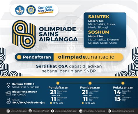 Pendaftaran Olimpiade Sains Airlangga Dibuka Sertifikatnya Bisa Untuk
