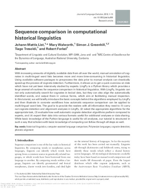 pdf sequence comparison in computational historical linguistics