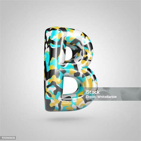 흰색 배경에 고립 된 시안색 검정색과 노란색 위장 패턴 문자 대문자 B를 위장 0명에 대한 스톡 사진 및 기타 이미지 0명 3차원 형태 검은색 Istock