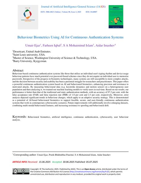 Pdf Behaviour Biometrics Using Ai For Continuous Authentication Systems