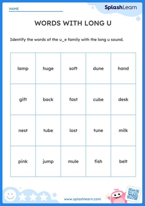 Free Printable Long Vowel U Sound Worksheets Splashlearn