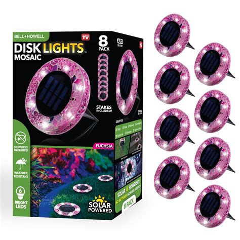 Bell Howell Mosaic Disk Lights Solar Powered Disk Lights 8 Pack Pink