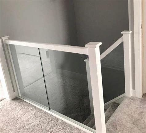 White Square Handrail Baserail And Embedded Glass Landing Balustrade Kit