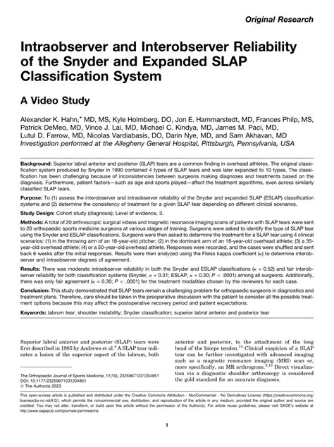 Pdf Intraobserver And Interobserver Reliability Of The Snyder And Expanded Slap Classification