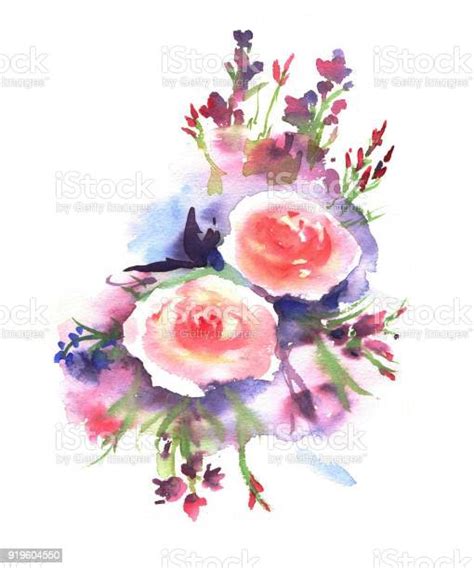 아름 답 고 부드러운 장미 꽃다발의 로맨틱 수채화 그림 구도에 대한 스톡 벡터 아트 및 기타 이미지 구도 귀여운 꽃 식물