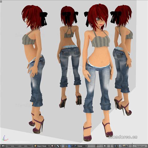 Blender卡通女性女孩角色人物模型 Blender布的