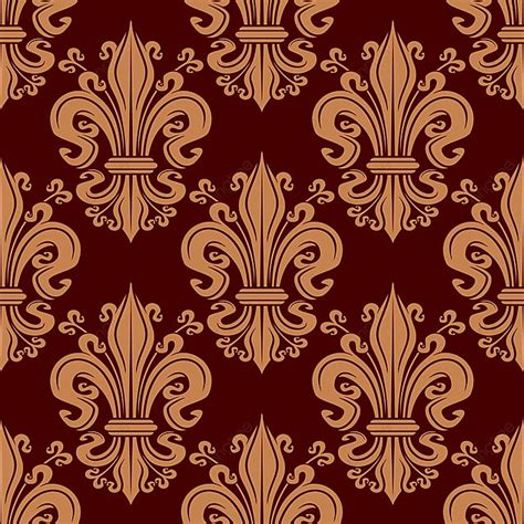 빨간색 배경에 빈티지 원활한 베이지색 백합 문양 꽃 패턴 벡터 고대 미술 왕실의 배경 일러스트 및 사진 무료 다운로드