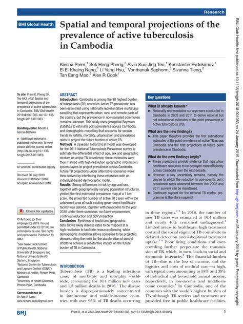 Pdf Spatial And Temporal Projections Of The Prevalence Of Active Tuberculosis In Cambodia