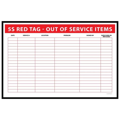 5s Red Tag Action Board 24x 36 Visual Workplace Inc
