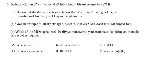 Solved 2 Define A Relation T On The Set Of All Finite