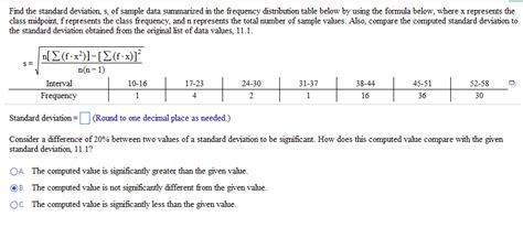 solved find the standard deviation s of sample data
