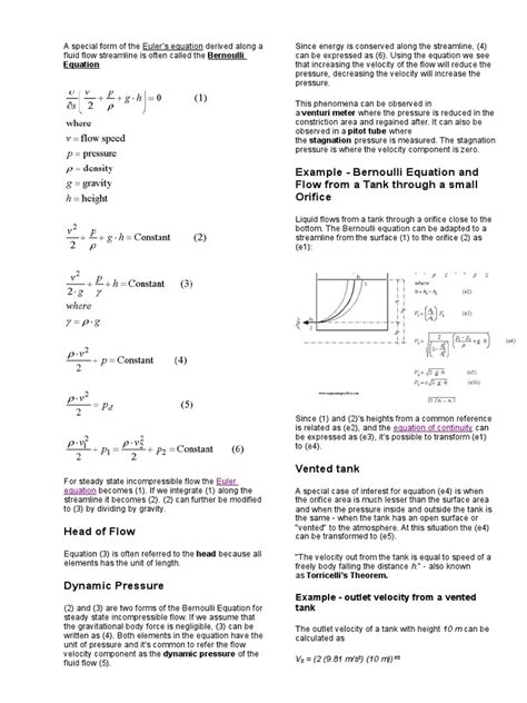 Fluid Formula Sheet Fluid Dynamics Reynolds Number