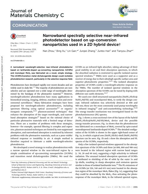 Pdf Narrowband Spectrally Selective Near Infrared Photodetector Based On Up Conversion