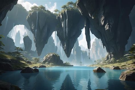 Premium Photo Gravitys Playground Floating Rocks Inverted Waterfalls And Upsidedown Terrain In