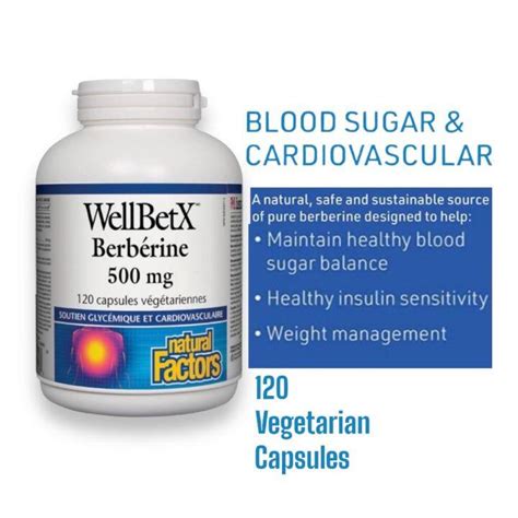 Natural Factors WellBetX Berberine 500 mg, 60 and 120 Vegetarian ...