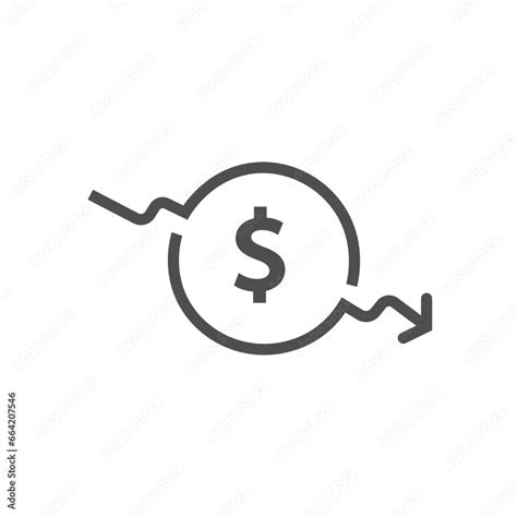 Dollar Rate Decrease Vector Line Icon Money Symbol With Down Arrow Lower Cost Icon Business