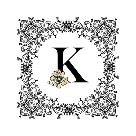 K 花文字手描き花アルファベット Premiumベクトル素材