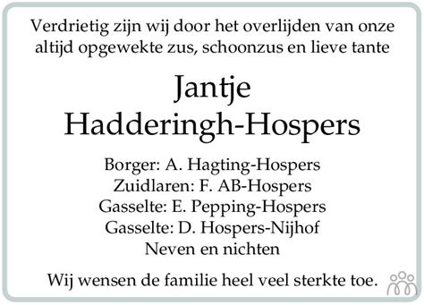 Jantje Hadderingh Hospers 16 04 2023 Overlijdensbericht En Condoleances