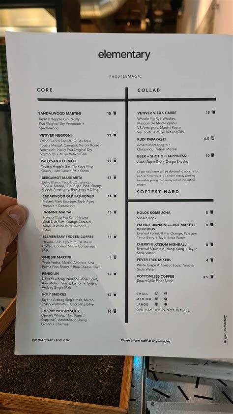 Menu At Tayēr Elementary Pub And Bar London