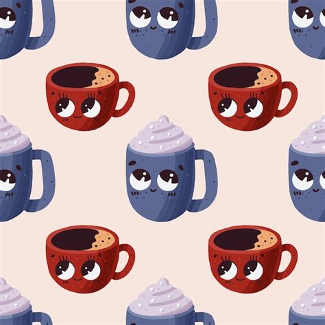 Premium Vector Vector Hand Drawn Seamless Pattern With Cute Cups Of