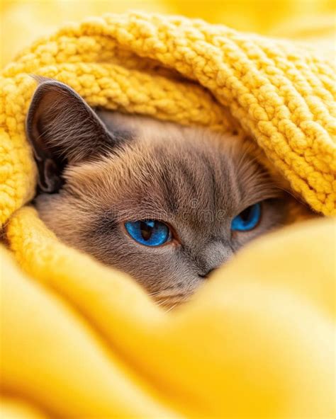 Cozy Kitty Relaxing In A Warm Mocha Mousse Blanket On A Sunny Afternoon Stock Image Image Of