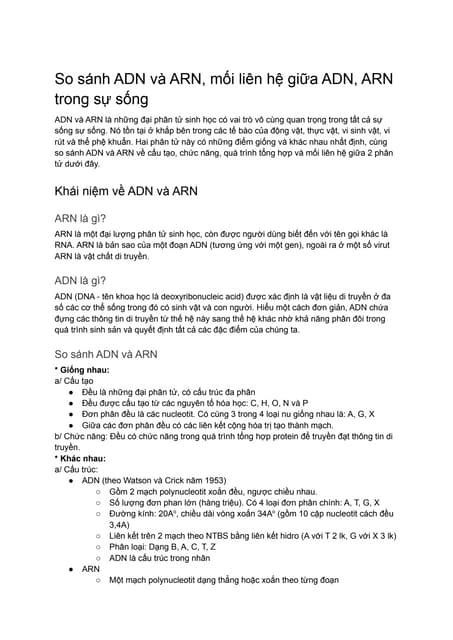 So Sánh Adn Và Arn Mối Liên Hệ Giữa Adn Arn Trong Sự Sống Pdf