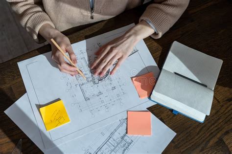 Close Up Of A Woman Drawing The Project Stock Image Image Of Papers