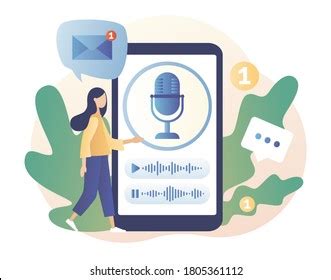 Voice Messages Concept Tiny Girl Use Stock Vector Royalty Free