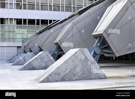 Modern Building Base Structure A Grey Concrete And Metal Base