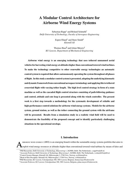 A Modular Control Architecture For Airborne Wind Energy Systems Math