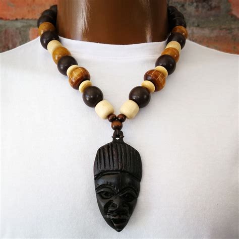 Mask Necklace Mens African Bead Necklace Mens Etsy