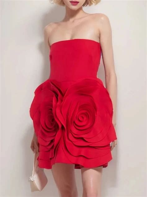 Vestido De Fiesta De C Ctel Rojo Sin Tirantes Para Mujer Mini Vestido